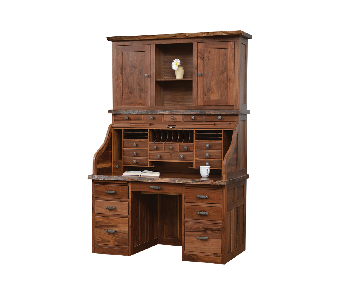 56" Deluxe Mission with Hutch & Live Edges | Stutzman's Amish Furniture